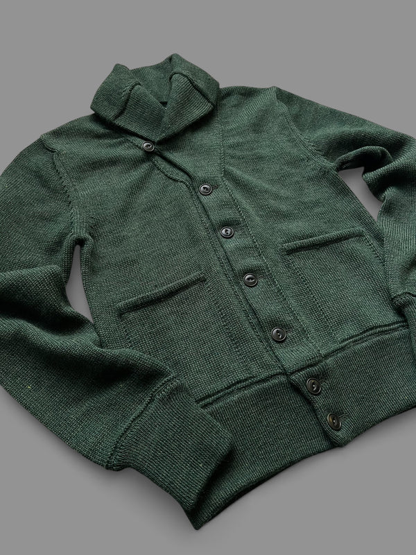 The Frontier Cardigan Heather Green | 100% British Wool | North Sea ...